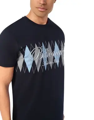 BILLIONAIRE Embroidered T-shirt Round Neck Ss - Navy
