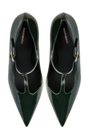 Bruno Magli Pepper T-strap Pointed Toe Pump - Emerald Patent