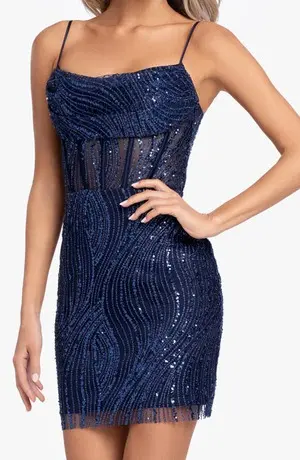 BLONDIE NITES Sequin Corset Bodice Cocktail Minidress