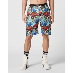 Philipp Plein Silk Shorts Love Tattoo - Turquoise
