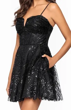 BLONDIE NITES Sequin Lace Back Sleeveless Minidress - Black