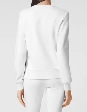 PLEIN SPORT Stretch Cotton Fleece Crewneck Sweatshirt With Foil Logo - White