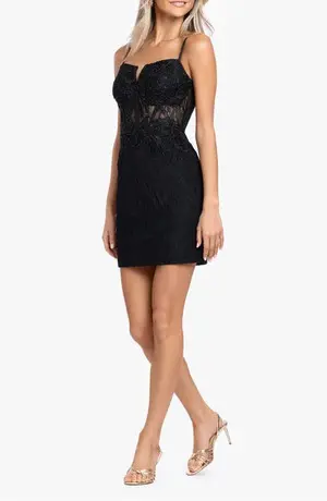 BLONDIE NITES Bead Detail Lace Appliqué Cocktail Minidress