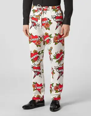 Philipp Plein Linen Jogging Trousers Love - White