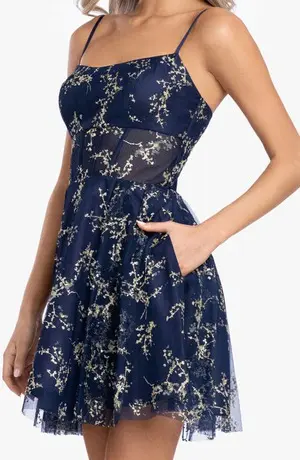BLONDIE NITES Glitter Mesh Party Minidress - Navy/gold