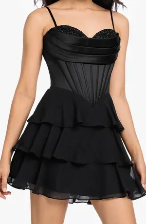 BLONDIE NITES Corset Bodice Tiered Cocktail Minidress