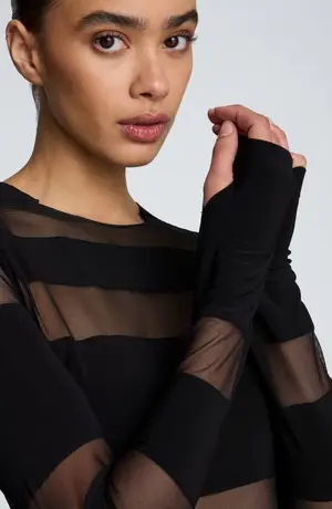 KENNETH COLE COLLECTION Long Sleeve Sheer Stripe Minidress