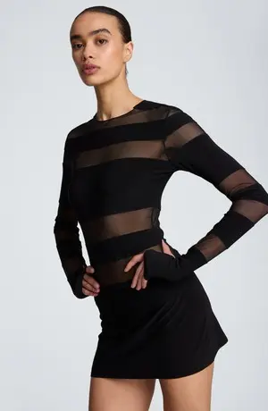 KENNETH COLE COLLECTION Long Sleeve Sheer Stripe Minidress