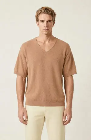 MODENAIRE Relaxed Short Sleeve V Neck Knit Sweater