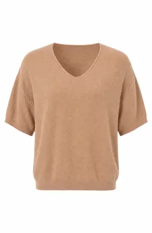 MODENAIRE Relaxed Short Sleeve V Neck Knit Sweater