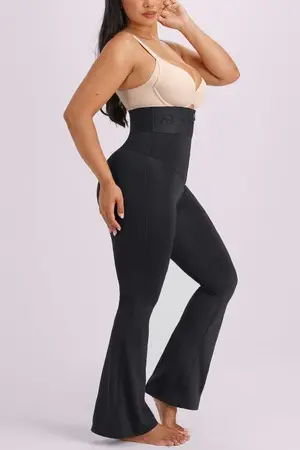 SHAPELLX High Waist Tummy Control Front Zip Butt Lift Sculpting Flare Leggings - Black