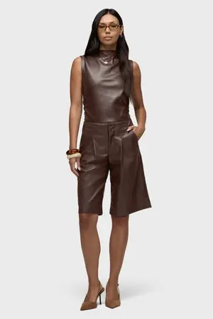 Hudson Jeans Vegan Leather Pleated Trouser Short - Chicory Coffee