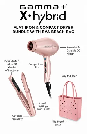GAMMA + X-hybrid Compact Hair Dryer And Flat Iron Bundle With Durable Tote Bag