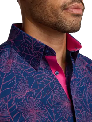 PAUL FREDRICK Cotton Point Collar Poplin Slim Contrast Trim Hemmed Sleeve Short Sleeve