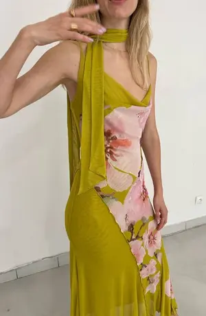 SAEMDI Elaria Floral Printed Mesh Dress