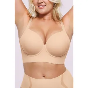 SHAPELLX Underwire Push-up Longline Back Smoothing T-shirt Bra Beige