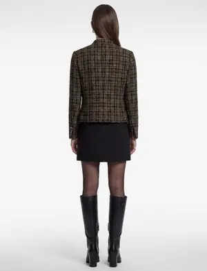 Koton Mandarin Collar Long Sleeve Plaid Tweed Jacket