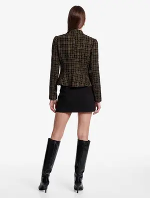 Koton Mandarin Collar Long Sleeve Plaid Tweed Jacket