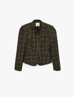 Koton Mandarin Collar Long Sleeve Plaid Tweed Jacket