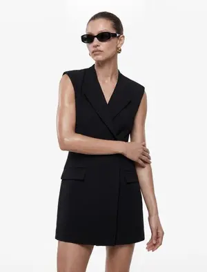 Koton Sleeveless Notched Collar Mini Blazer Dress