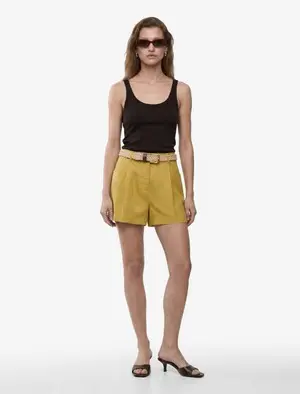 Koton Linen Blend High Rise Pleated Shorts With Belt