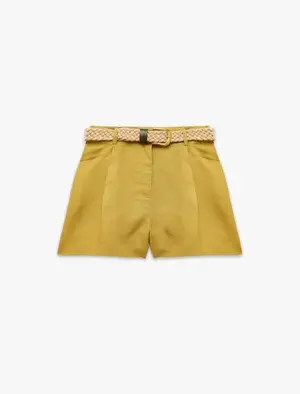 Koton Linen Blend High Rise Pleated Shorts With Belt