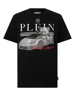 Philipp Plein Round Neck T-shirt Teddy Car Stones - Black