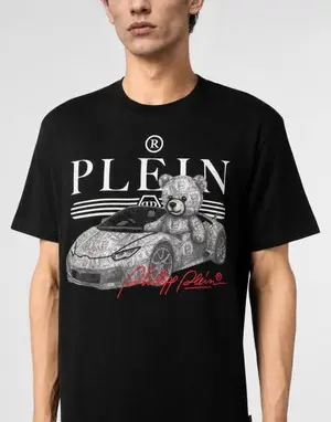 Philipp Plein Round Neck T-shirt Teddy Car Stones