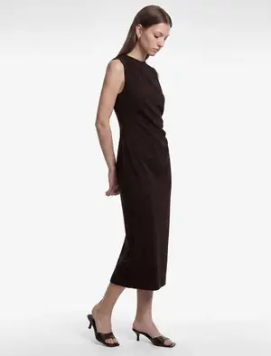 Koton Draped Crew Neck Sleeveless Midi Dress