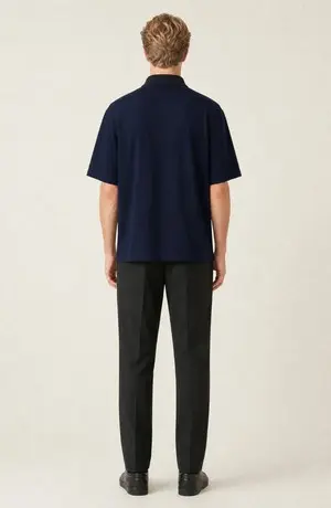 MODENAIRE Contrast Trim Short Sleeve Polo Shirt With Decorative Stitching
