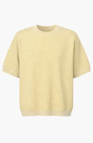 MODENAIRE Textured Knit Short Sleeve Crewneck Sweater