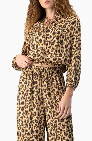 IVONNE Cropped Animal-print Lace-up Blouse - Light Brown
