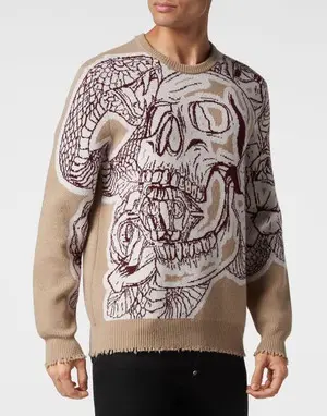 Philipp Plein Pullover Round Neck Skull - Beige