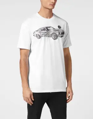 Philipp Plein Jersey T-shirt Round Neck Ss Strass Cars Racing - White