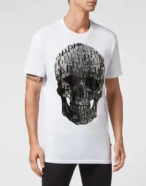 Philipp Plein T-shirt Round Neck Ss Skull And Plein With Crystals - White