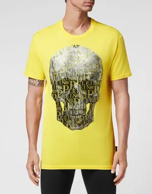 Philipp Plein T-shirt Round Neck Ss Skull And Plein With Crystals - Yellow
