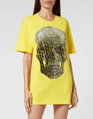 Philipp Plein T-shirt Round Neck Ss Skull And Plein With Crystals