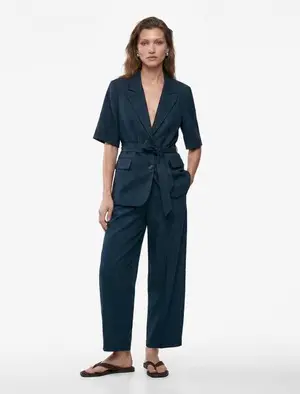 Koton High Rise Wide Leg Barrel Pants - Navy Blue