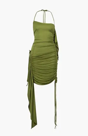SAEMDI Mary Drawstring Halterneck Dress - Olive
