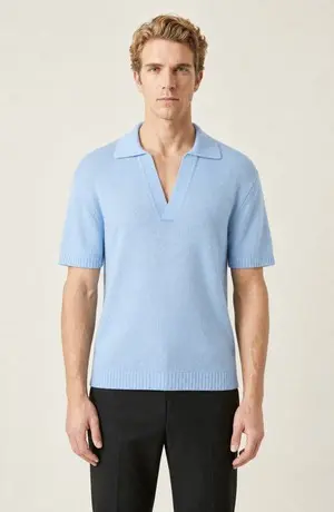 MODENAIRE Open Collar Short Sleeve Knit Polo