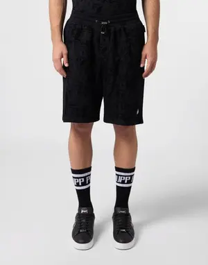 Philipp Plein Fleece Shorts All-over Dollar Skull - Black/black