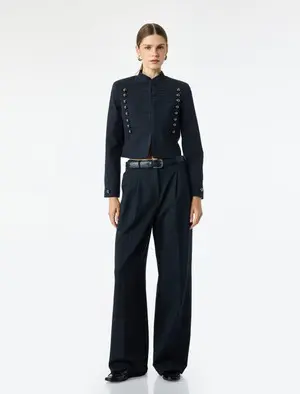 Koton Manadarin Collar Long Sleeve Napoleon Jacket With Button Detail