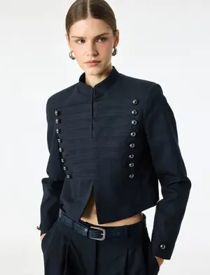 Koton Manadarin Collar Long Sleeve Napoleon Jacket With Button Detail