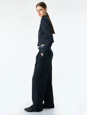 Koton Manadarin Collar Long Sleeve Napoleon Jacket With Button Detail