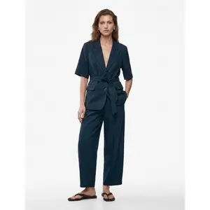 Koton Relaxed Fit Short Sleeve Belted Blazer - Navy Blue
