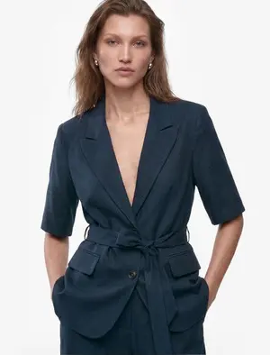 Koton Relaxed Fit Short Sleeve Belted Blazer