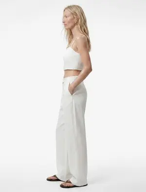 Koton Linen Blend Mid Rise Tailored Wide Leg Pants