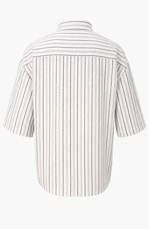 MODENAIRE Striped Embroidered Short Sleeve Button Up Shirt