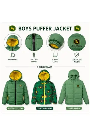 JOHN DEERE Quilted Hooded Puffer Jacket