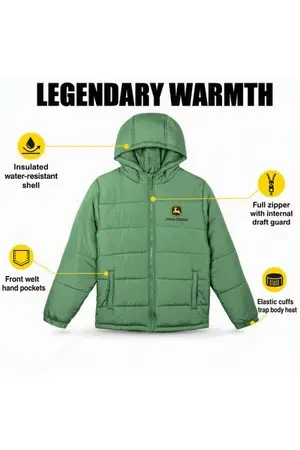 JOHN DEERE Quilted Hooded Puffer Jacket